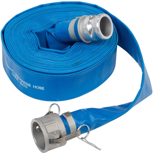 Apache Apache 2 x 50' PVC Lay Flat Discharge Hose w/ C x E Aluminum Cam & Groove Fittings ...